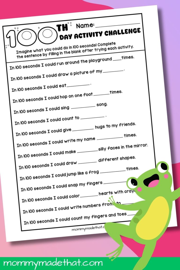 100th Day of School Activity Challenge (Free Printable)