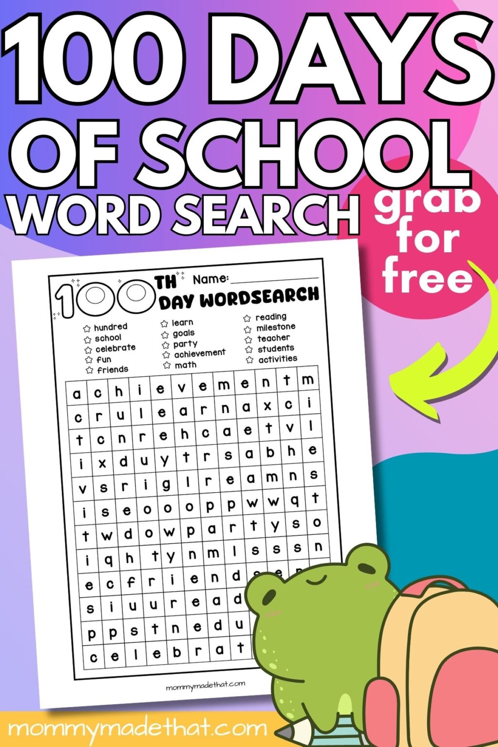 100th Day of School Word Search (Free Printable Worksheet)
