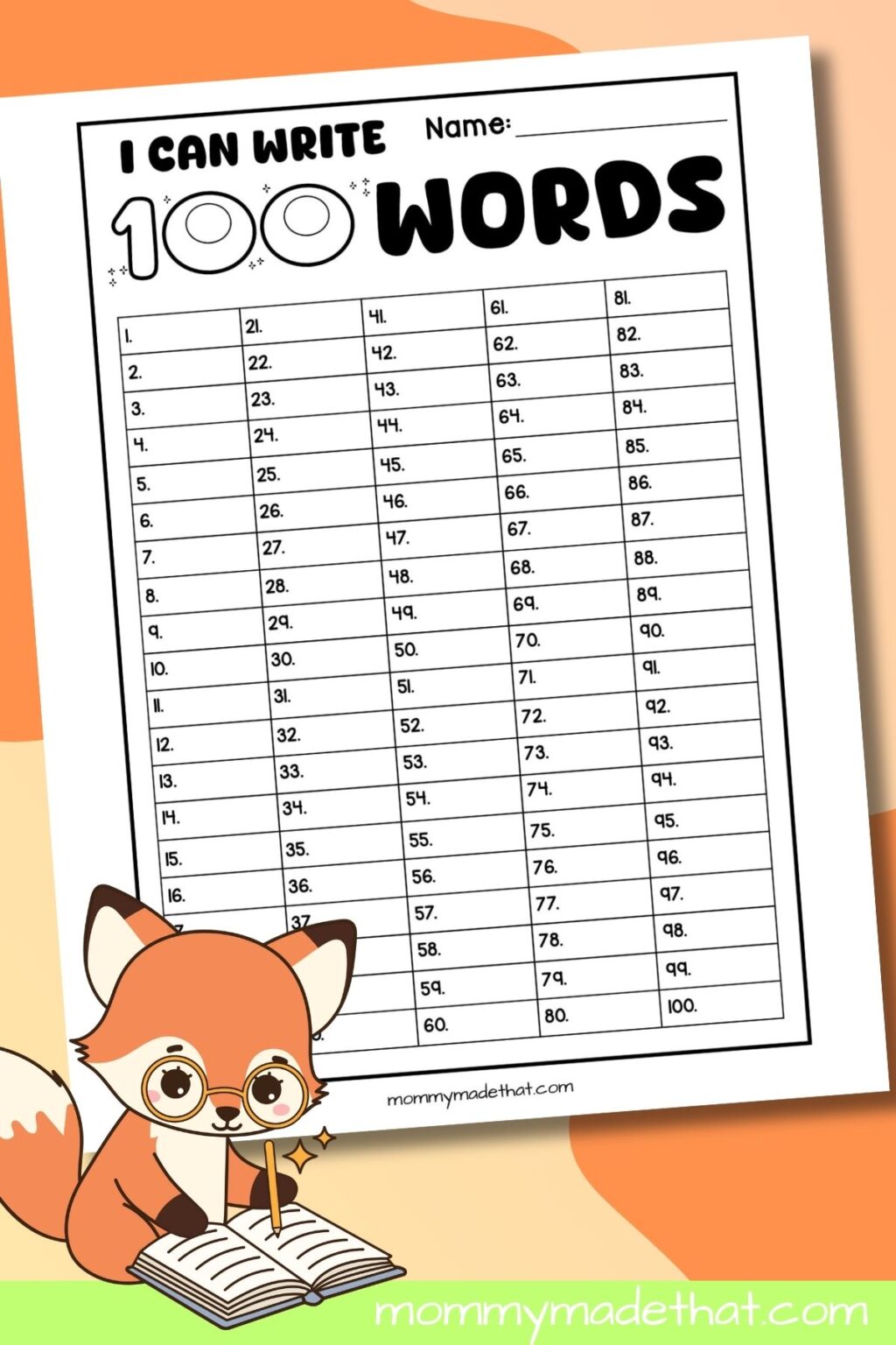 100th Day of School Word Writing Activity