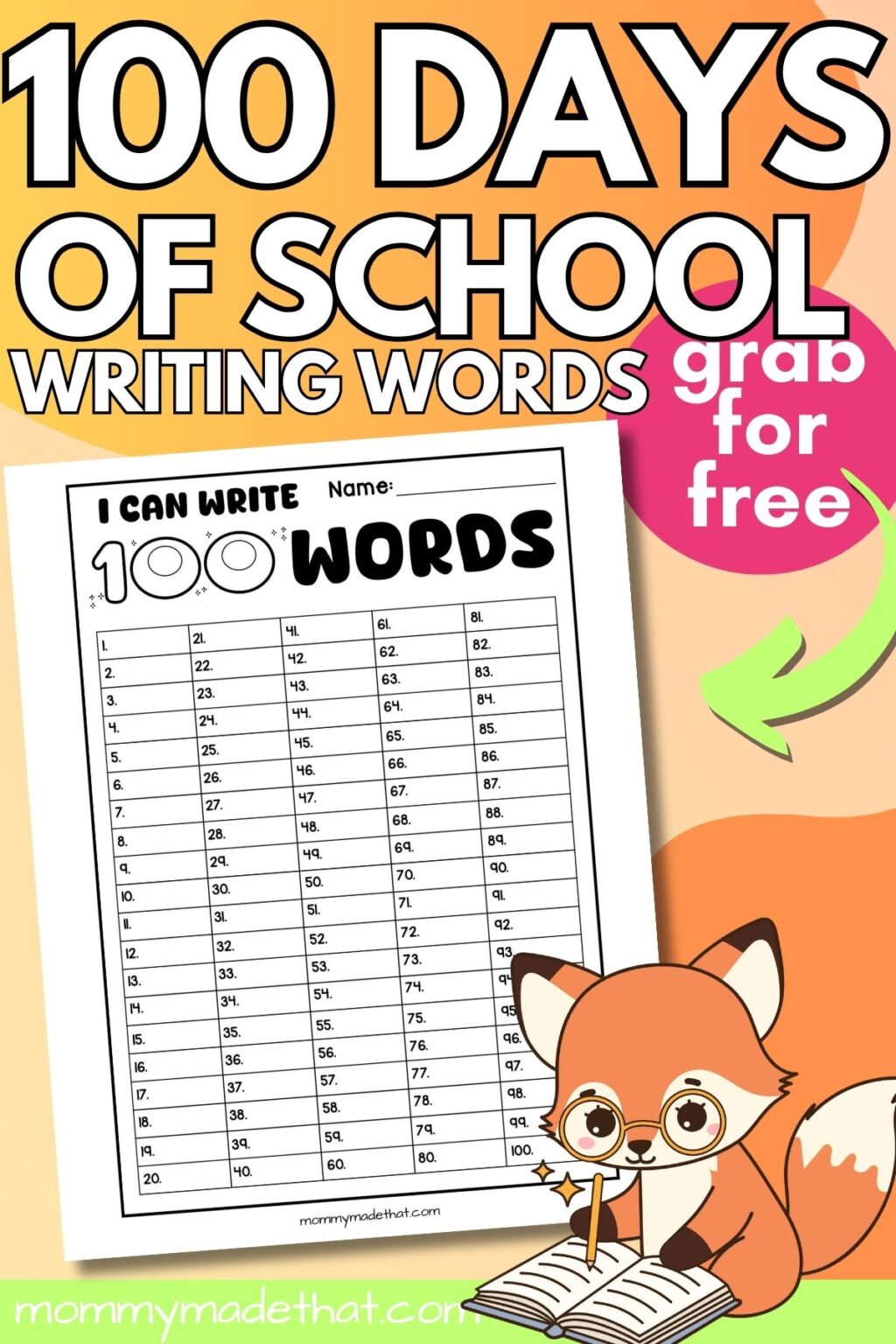 100th Day of School Word Writing Activity