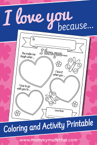 Printable I Love You Template: Cute I Love You Because Activity