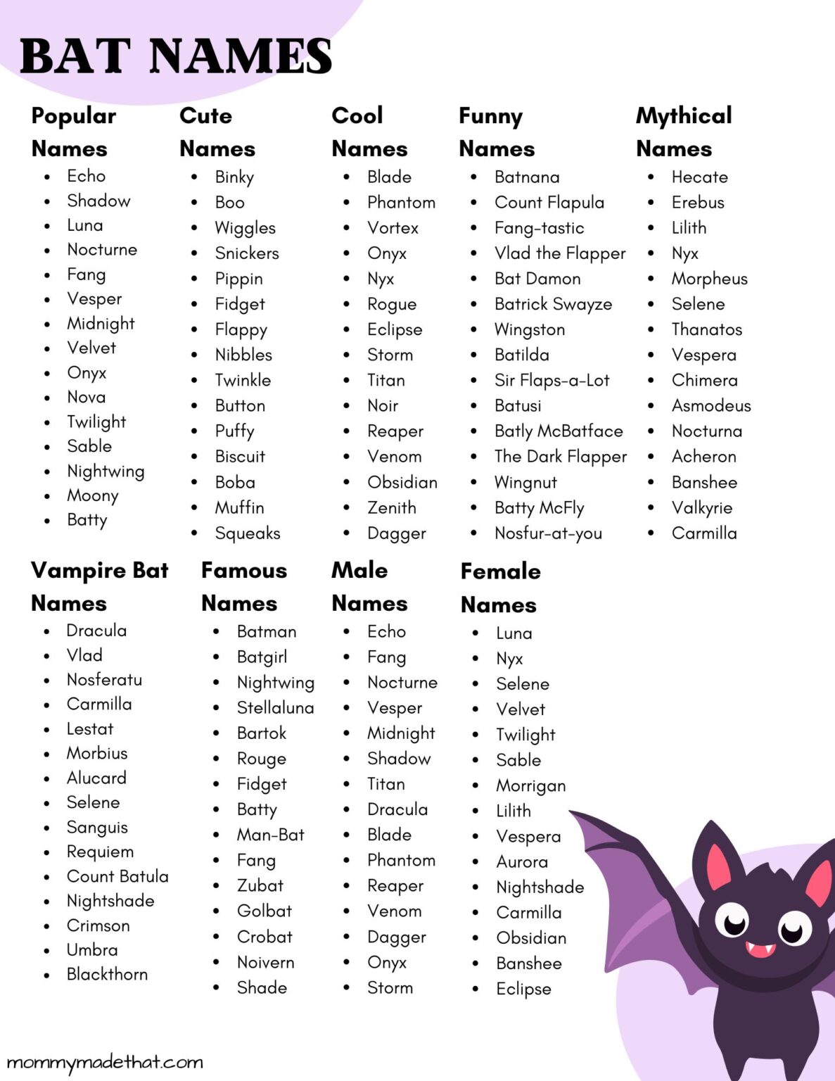 100+ Best Bat Names: Cute, Cool & Spooky Name Ideas