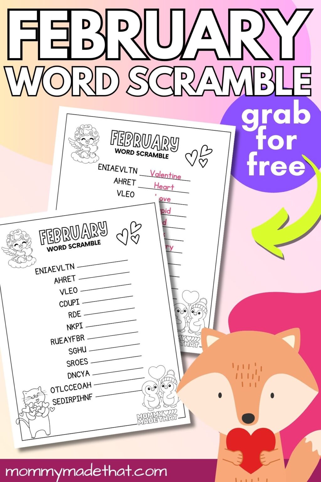 February Word Scramble (Free Printable!)
