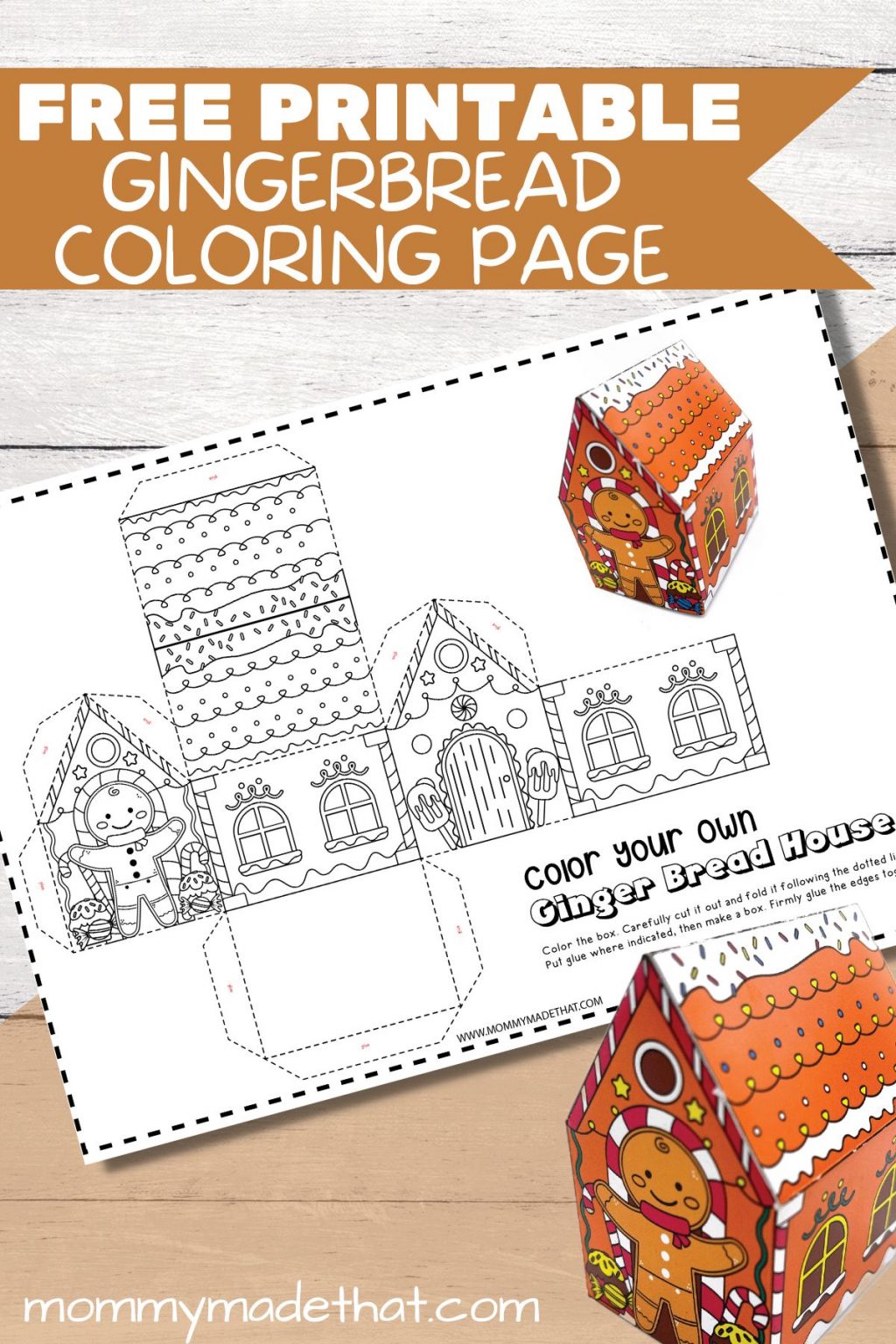 Gingerbread House Coloring Page (Build Your Own 3D House)