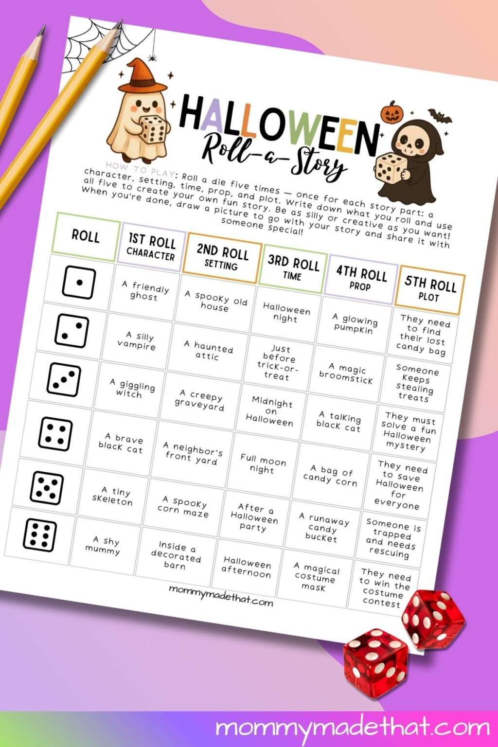 Halloween Roll-a-Story (Free Printable Writing Activity)