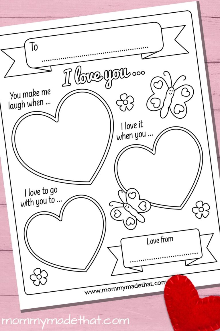 Printable I Love You Template: Cute I Love You Because Activity