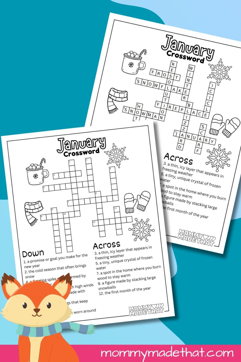 January Crossword Puzzle (Free Printable for Kids)