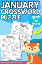 January Crossword Puzzle (Free Printable for Kids)