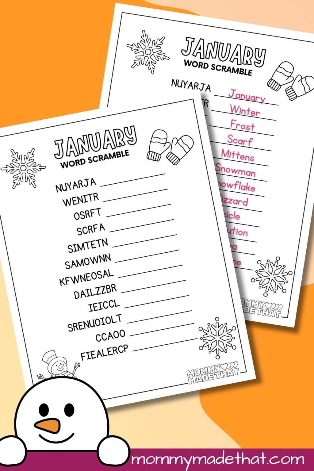 January Word Scramble (Free Printable Worksheet)