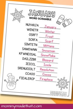 January Word Scramble (Free Printable Worksheet)