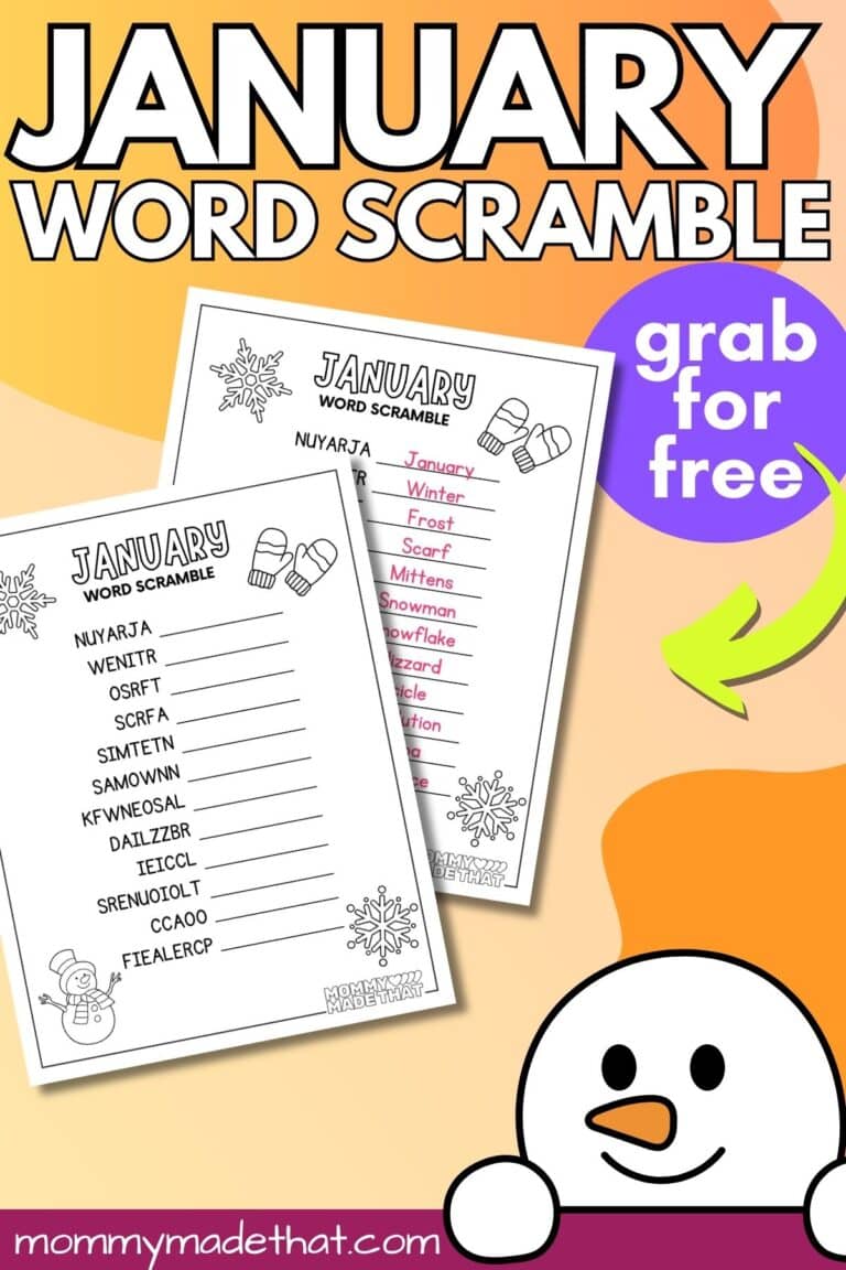 January Word Scramble (Free Printable Worksheet)