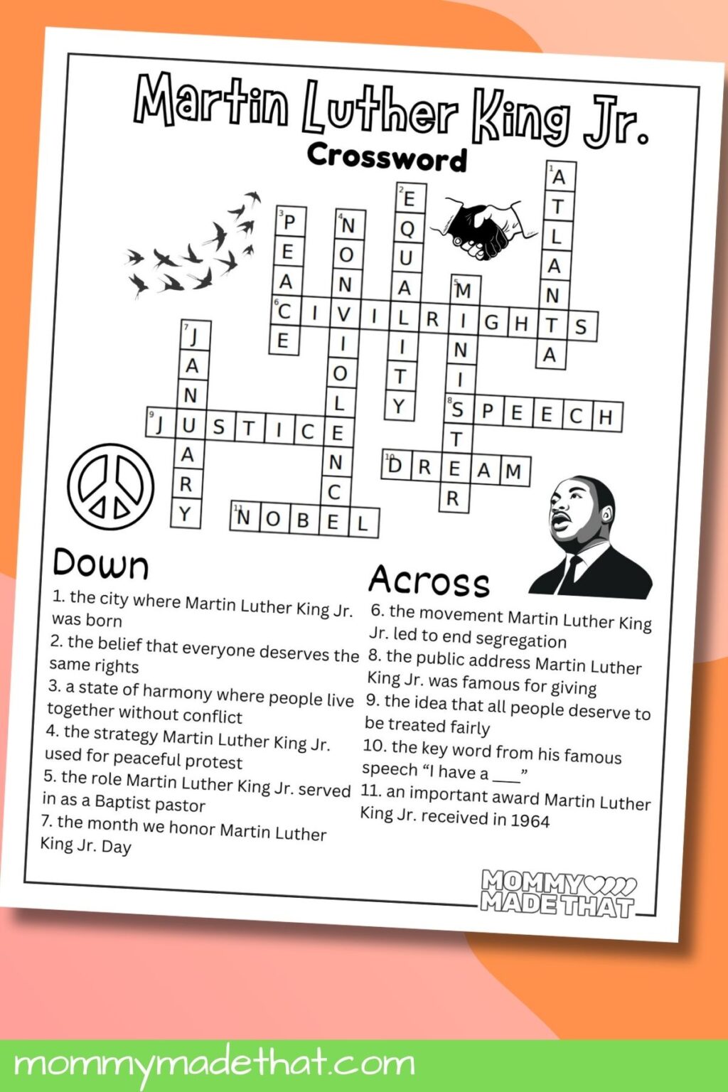 Martin Luther King Jr. Crossword Puzzle (Grab the Free Printable)