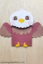 Paper Bag Puppet Eagle Craft (Free Printable Template)