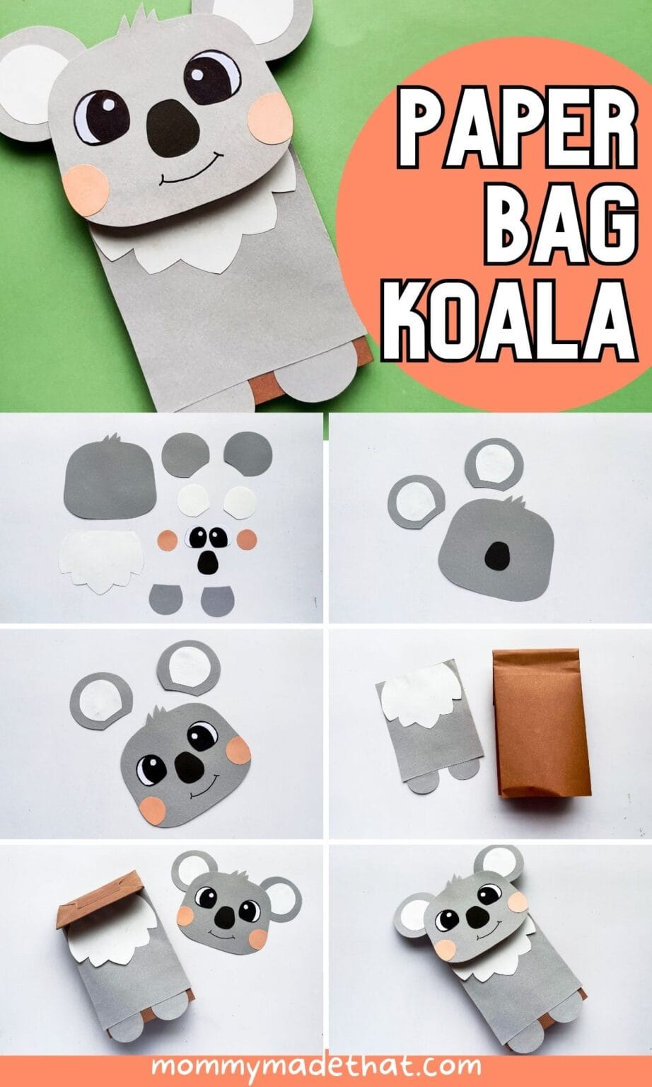 Paper Bag Koala Craft (Free Puppet Template)