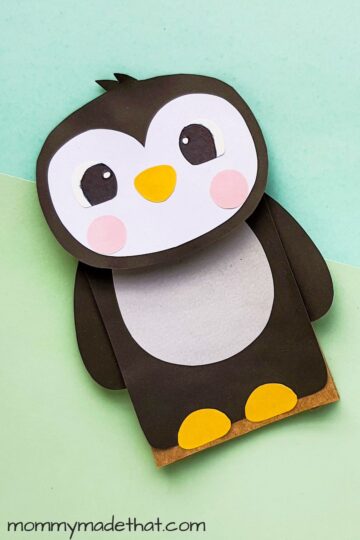 Paper Bag Penguin Craft (With Free Printable Puppet Template)