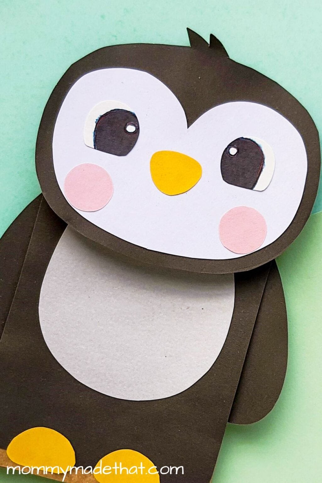 Paper Bag Penguin Craft (With Free Printable Puppet Template)