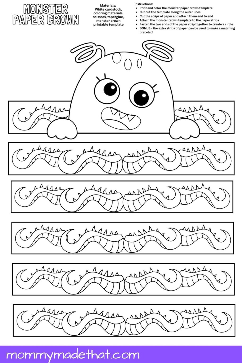 Paper Monster Crown (Free printable templates!)