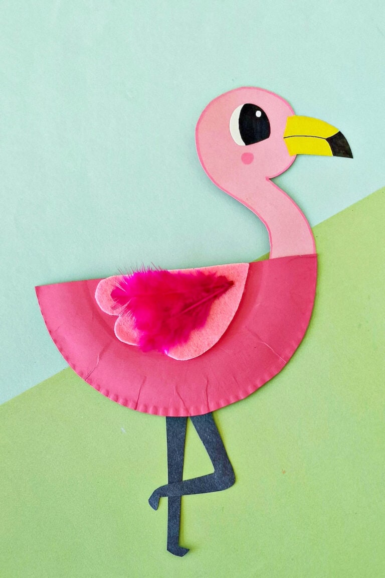 Paper Plate Flamingo Craft (Free Printable Template)