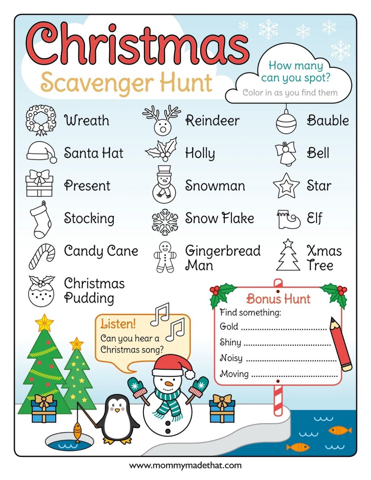 Printable Christmas Scavenger Hunt