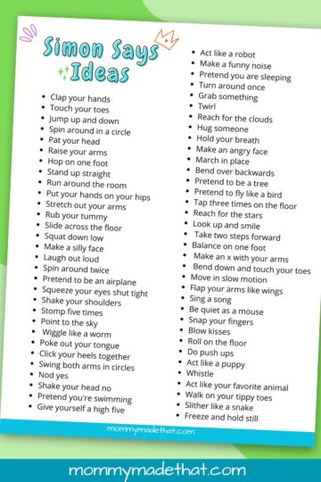 Simon Says Ideas (+Free Printable List of Game Commands)