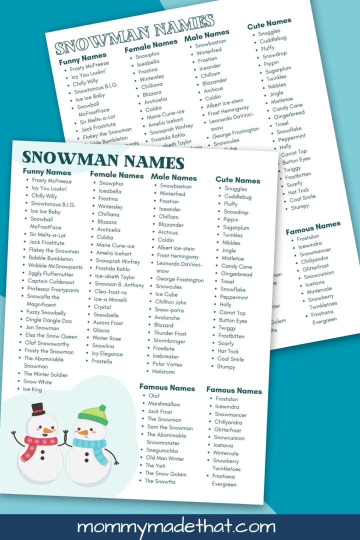 100+ of The Best Snowman Names (Plus Cute Free Printable)