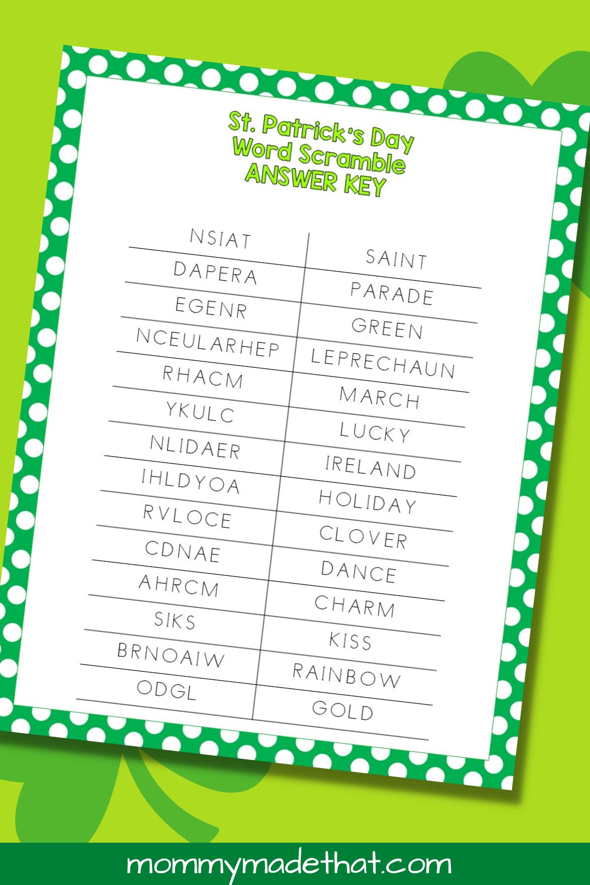 St Patricks Day Word Scramble Answer Key St Patricks Day Word Scramble Answer Key