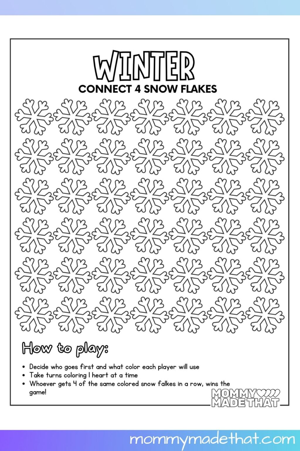 Winter Connect 4 Snowflakes Game (Free Printable)